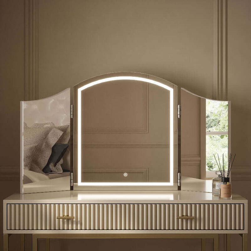 Cate Triple Dressing Table Mirror with Lights | 3-Panel Vanity Mirror ...