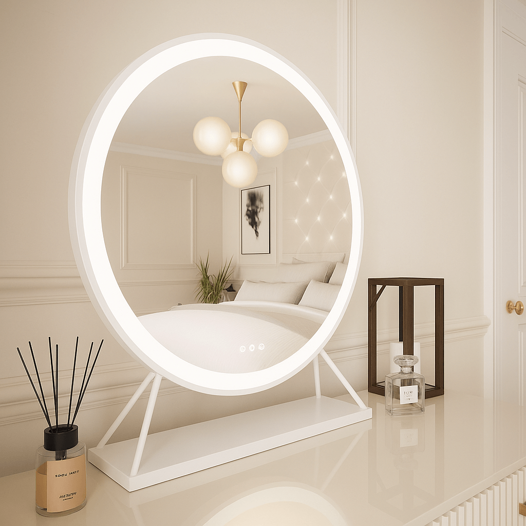 Marilyn White Round Dressing Table Mirror with Lights 60x63cm ...