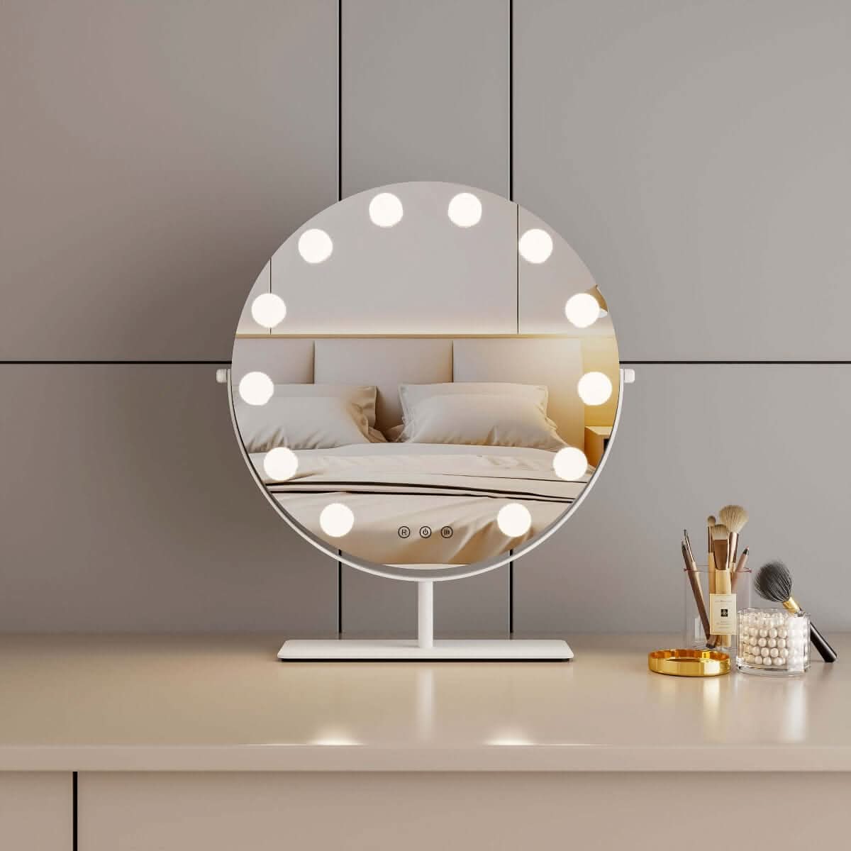 Round Hollywood Mirror with Lights White 42x48cm - hollywood mirrors